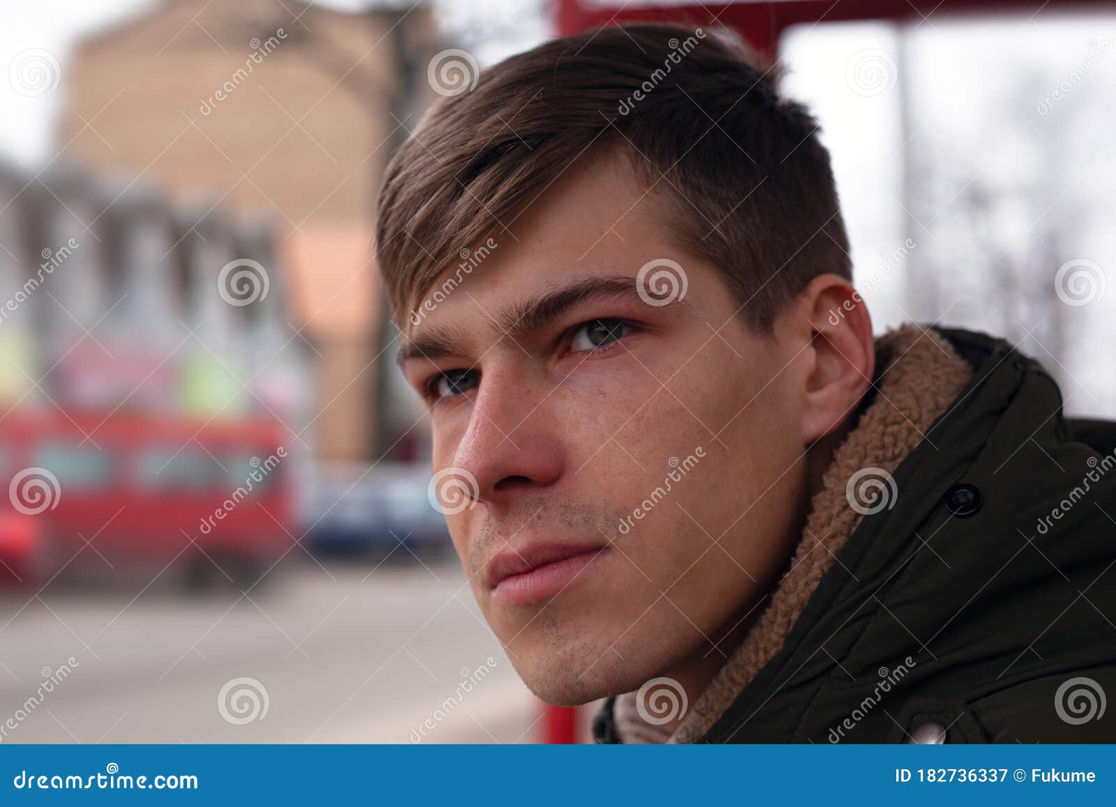 Portrait of a Young Man at the Stop. Tired, Sad Face Close-up Stock ...