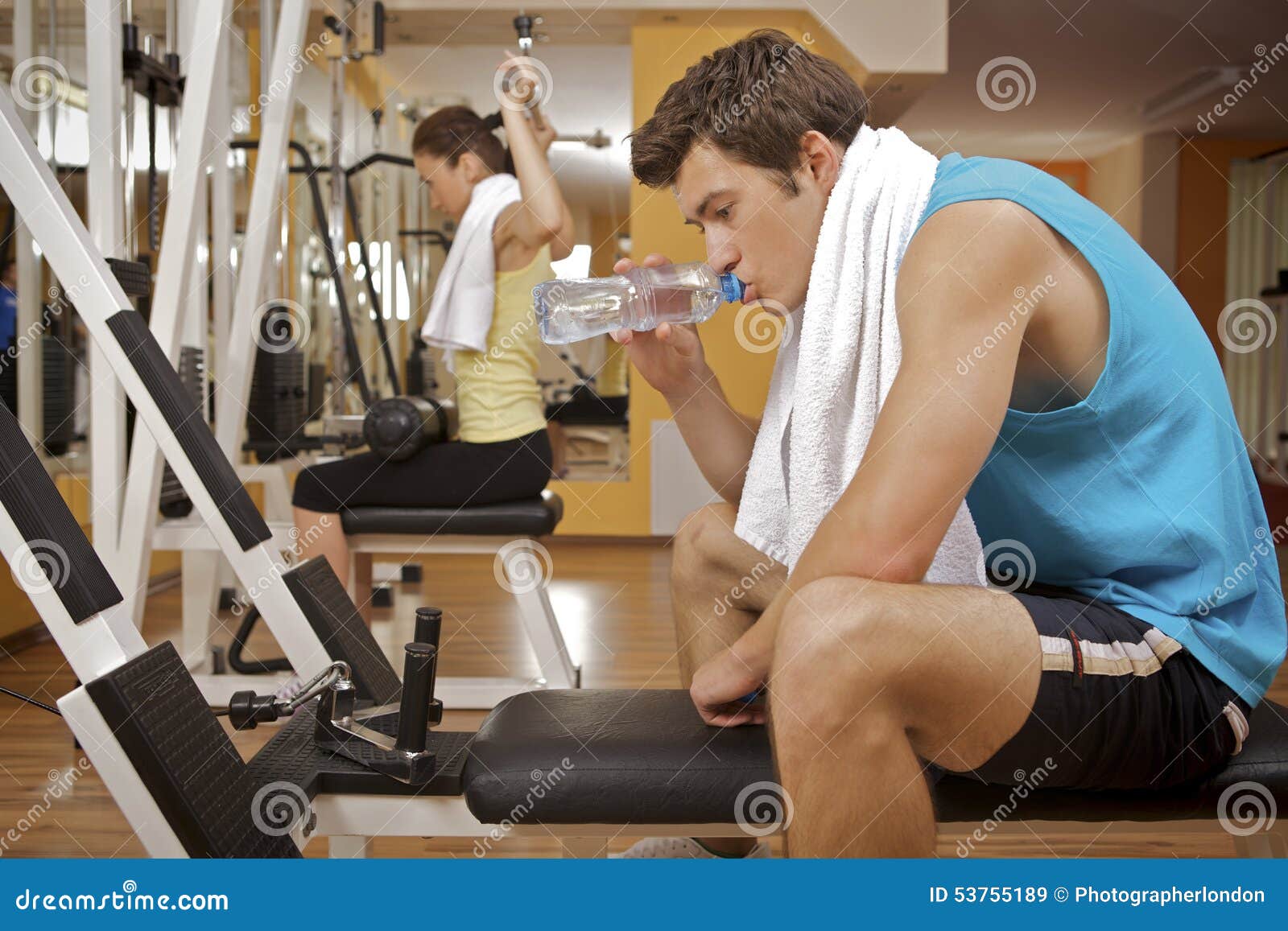 Portrait of Young Man Taking a Rest in Gym Stock Image - Image of ...