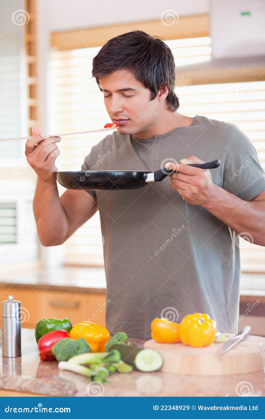 Portrait of a Young Man Tasting His Meal Stock Image - Image of healthy ...