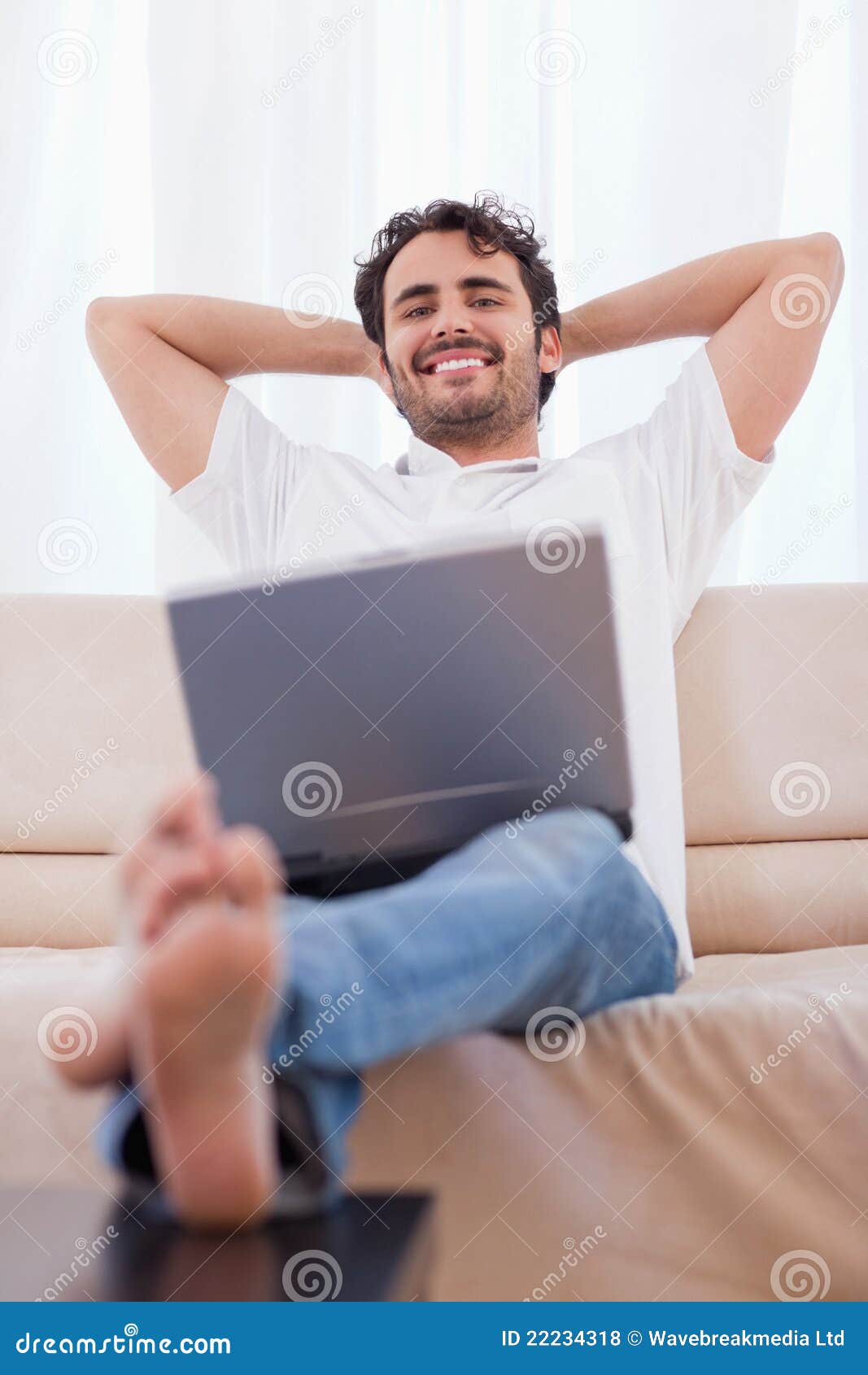 Portrait of a Young Man Using a Laptop Stock Photo - Image of browsing ...