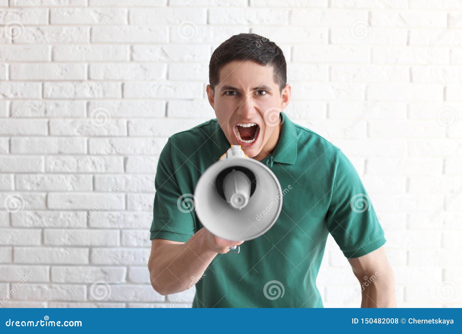 Portrait of Young Man Using Megaphone Stock Photo - Image of activist ...