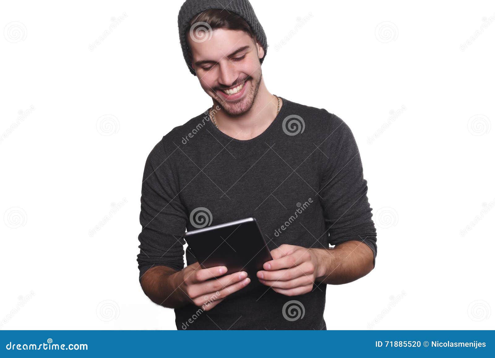 Portrait of Young Man Using Tablet. Stock Photo - Image of electronic ...