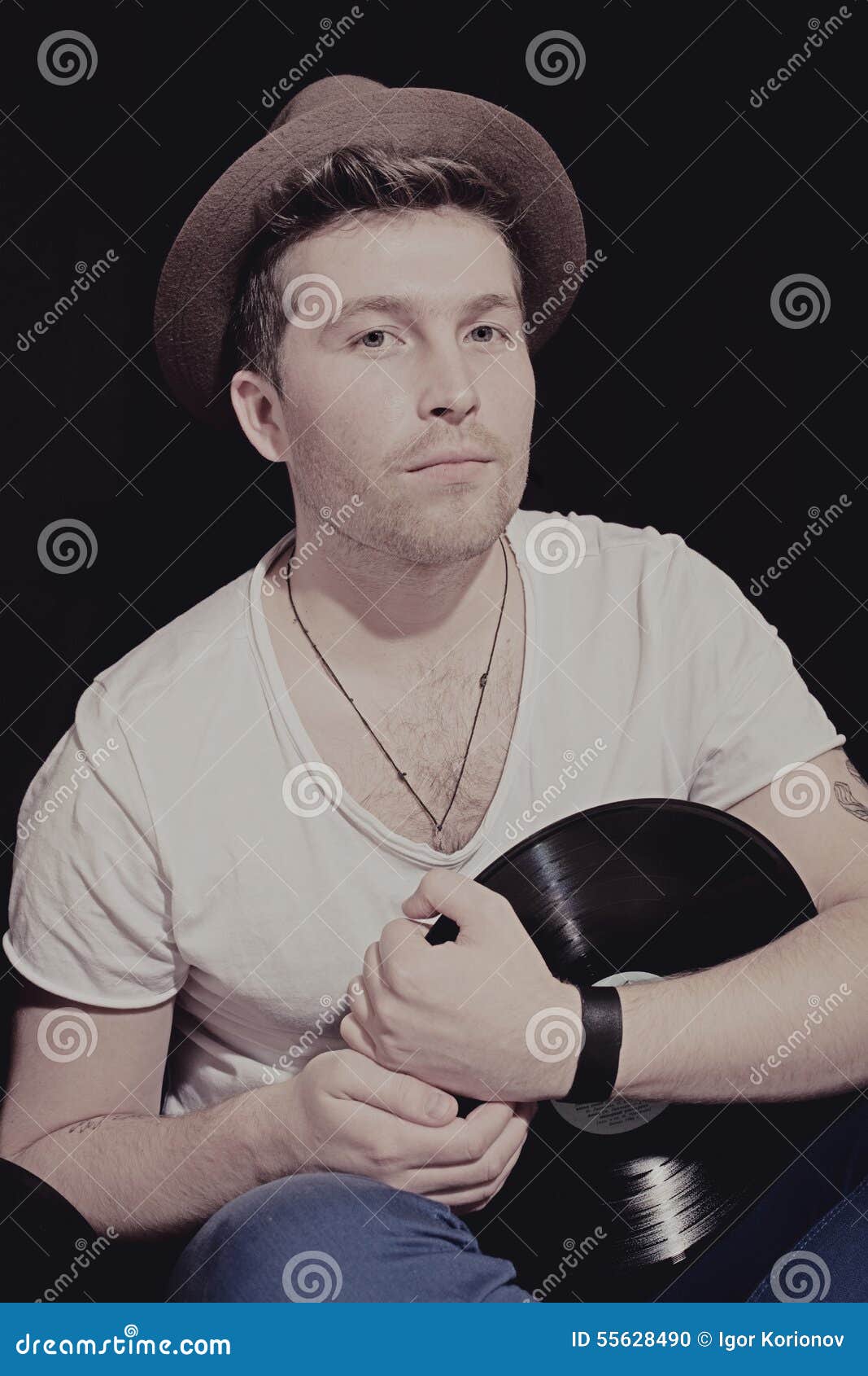 Portrait of Young Man with a Vinyl Record Stock Photo - Image of people ...