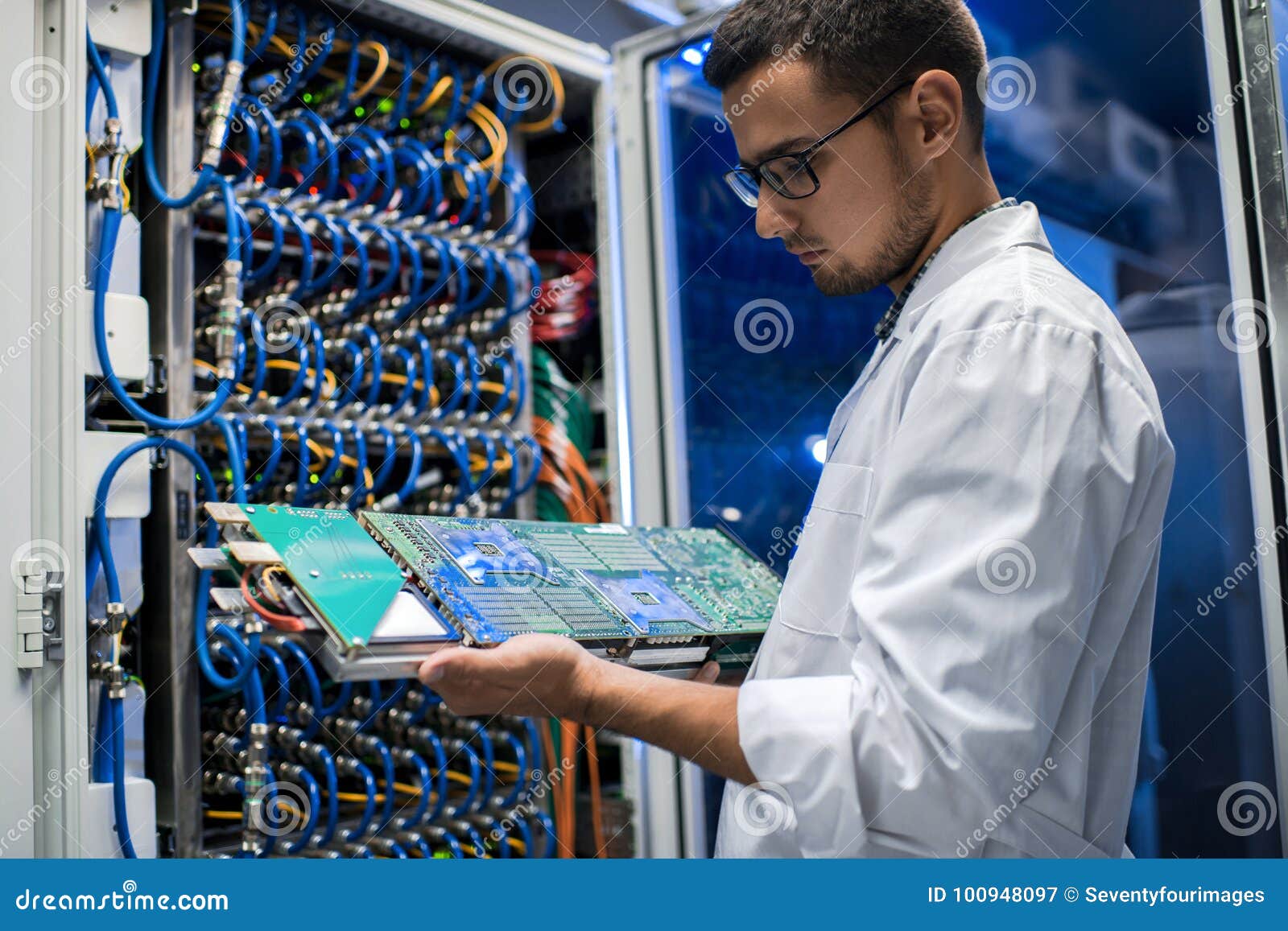 Scientist Holding Blade Server Stock Image - Image of industry ...