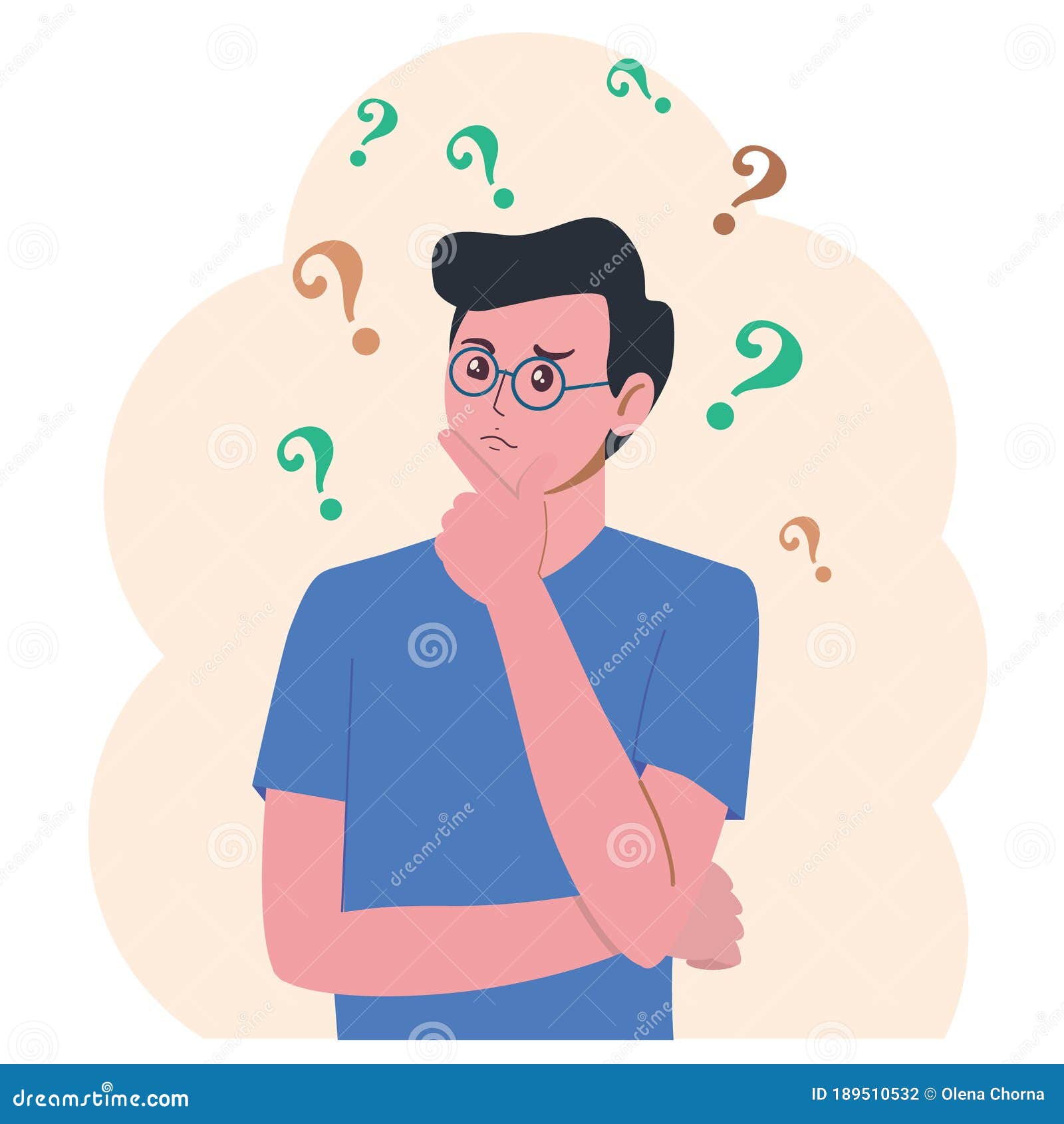 Portrait of Young Man Woman. Boy with Question Mark in Think Bubble ...