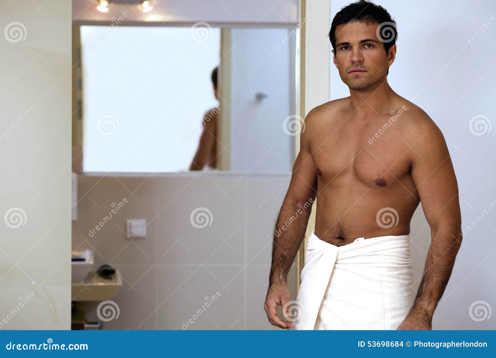 Portrait of Young Man Wrapped in Towel Stock Photo - Image of view ...