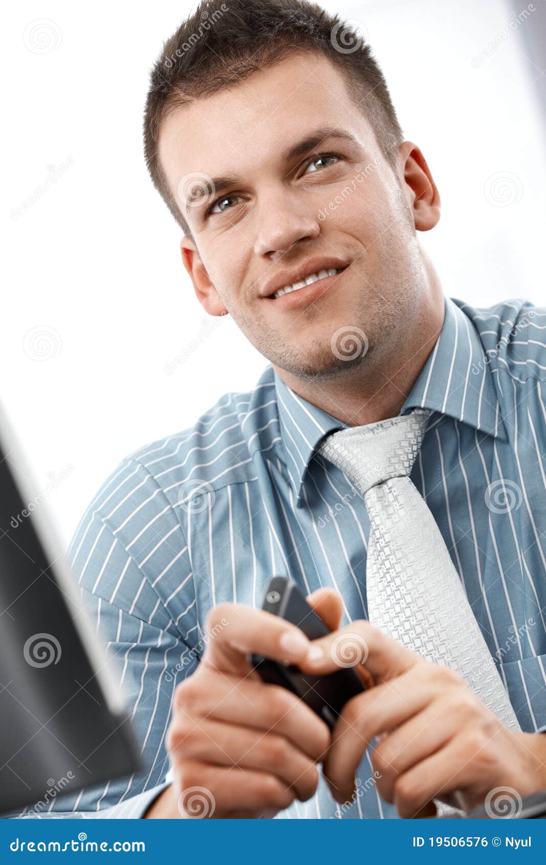 Portrait of Young Manager in Office Stock Photo - Image of mobilephone ...