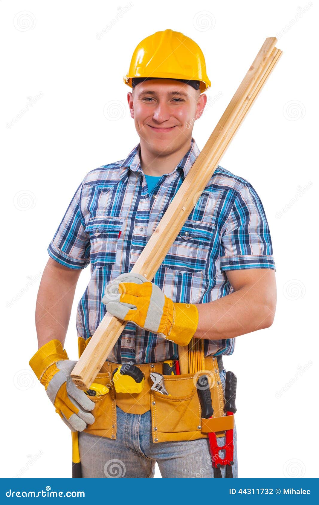 Portrait of a Young Men with Carpentry Tools and Planks Stock Photo ...