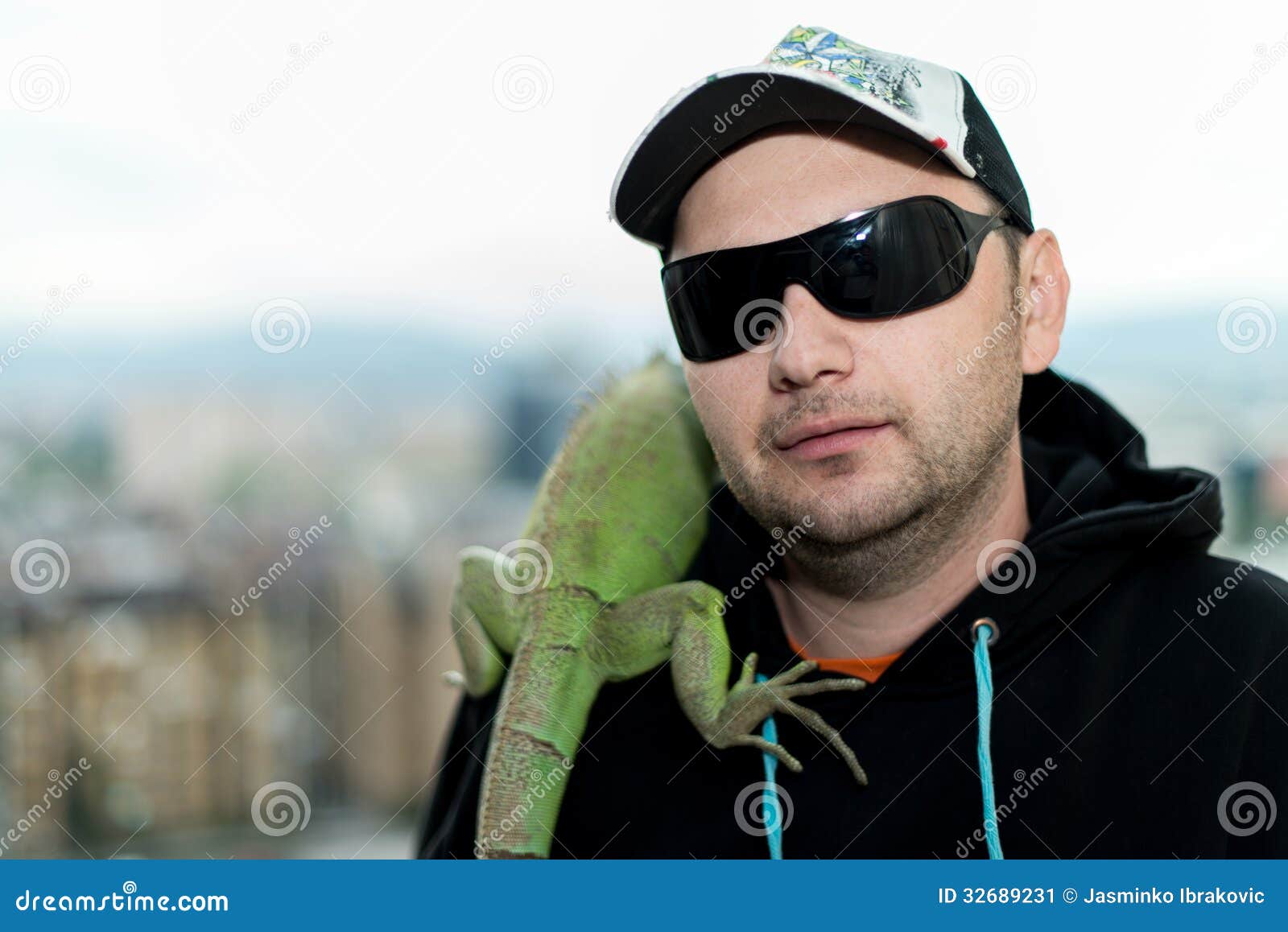 Portrait of the Young Men with the Iguana Stock Image - Image of posing ...