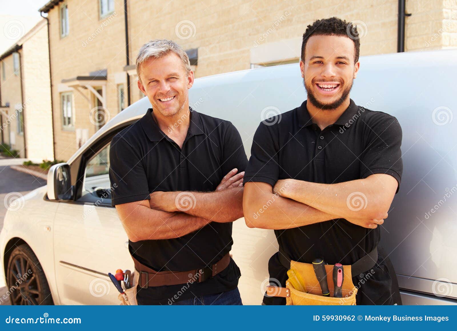 Portrait of a Young and a Middle Aged Tradesman by Their Van Stock ...