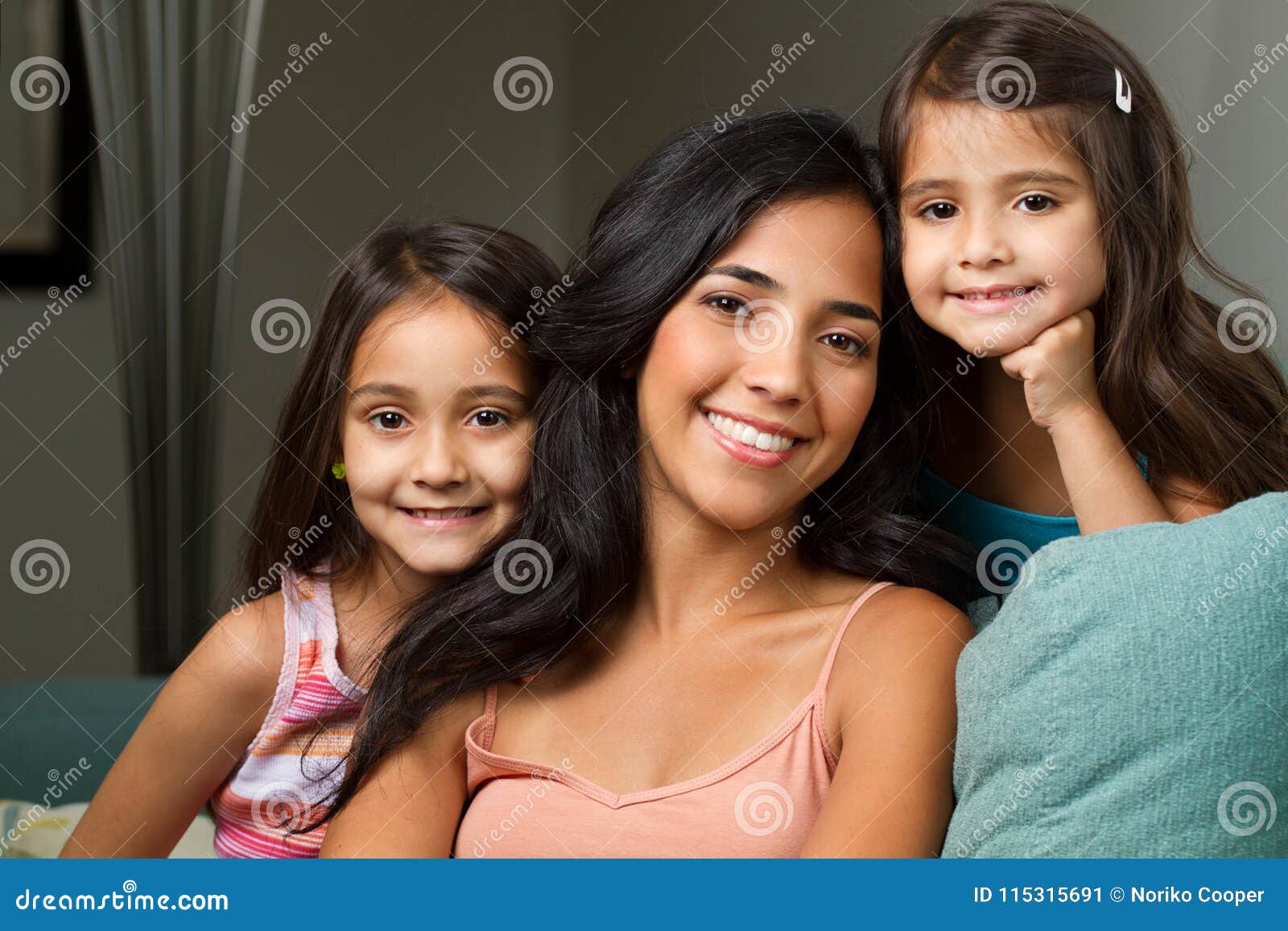 Young Mother and Her Two Daughters. Stock Image - Image of smiling ...