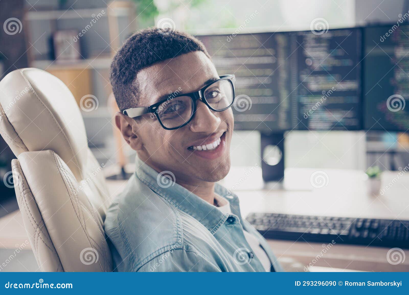 Portrait of Young Nerd Guy Hacker Sitting Leather Armchair when Fixing ...