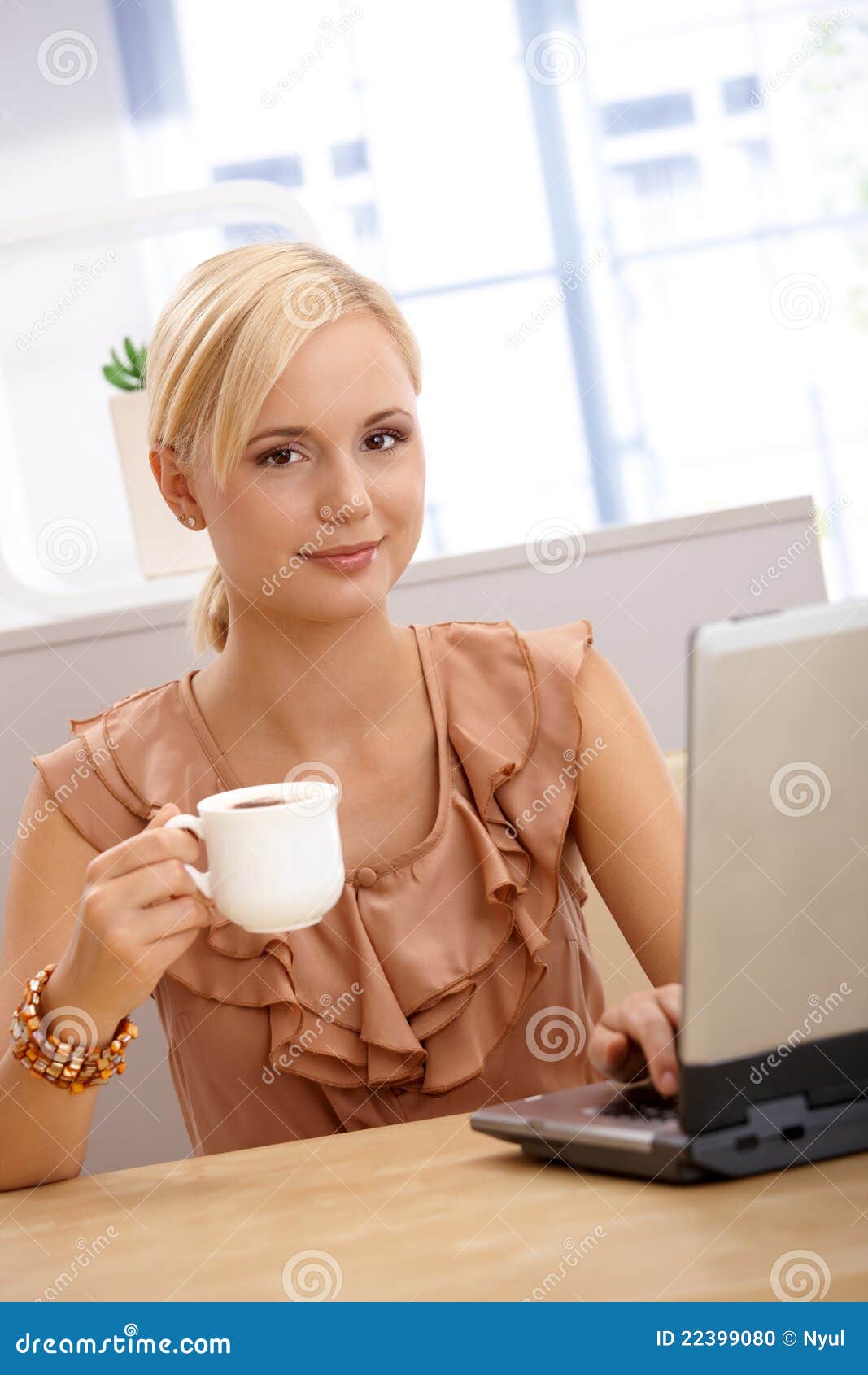 Portrait of Young Office Worker on Coffee Break Stock Photo - Image of ...
