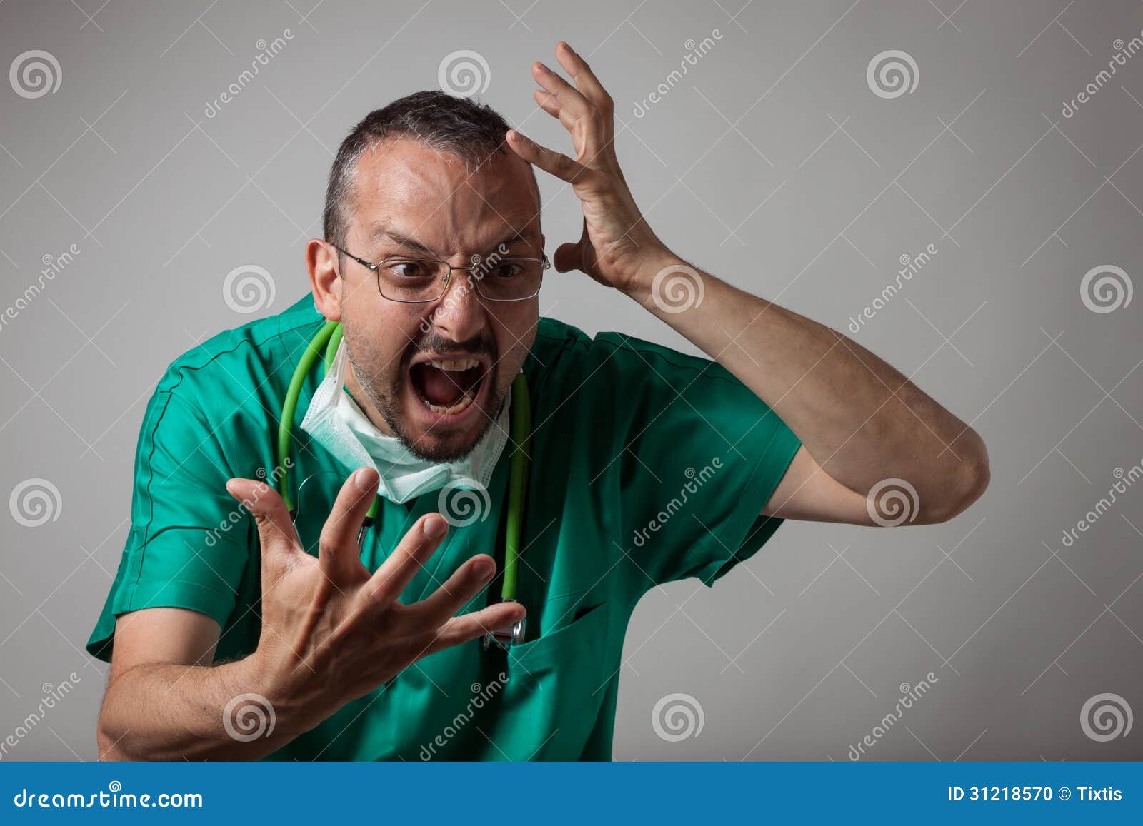 Portrait of a Young Physician Shouting Stock Photo - Image of gloves ...