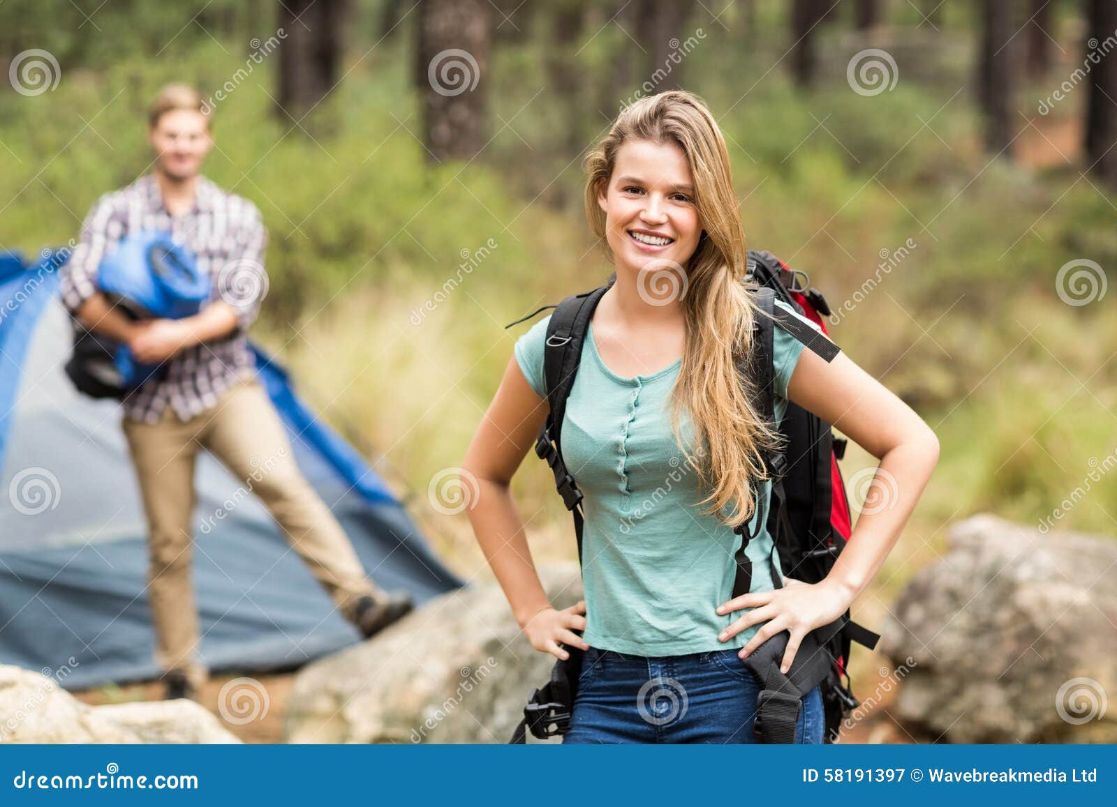 Portrait of a Young Pretty Hiker with Hands on Hips Stock Image - Image ...