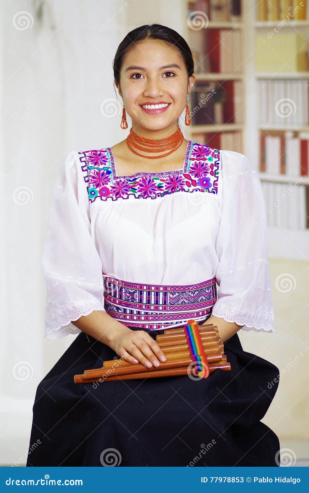 Portrait Of Young Pretty Woman Wearing Beautiful Traditional Andean