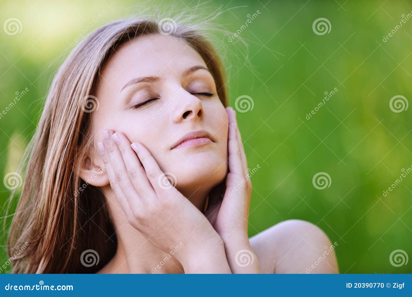 Portrait of Young Sleepy Woman Stock Photo - Image of enjoy, green ...