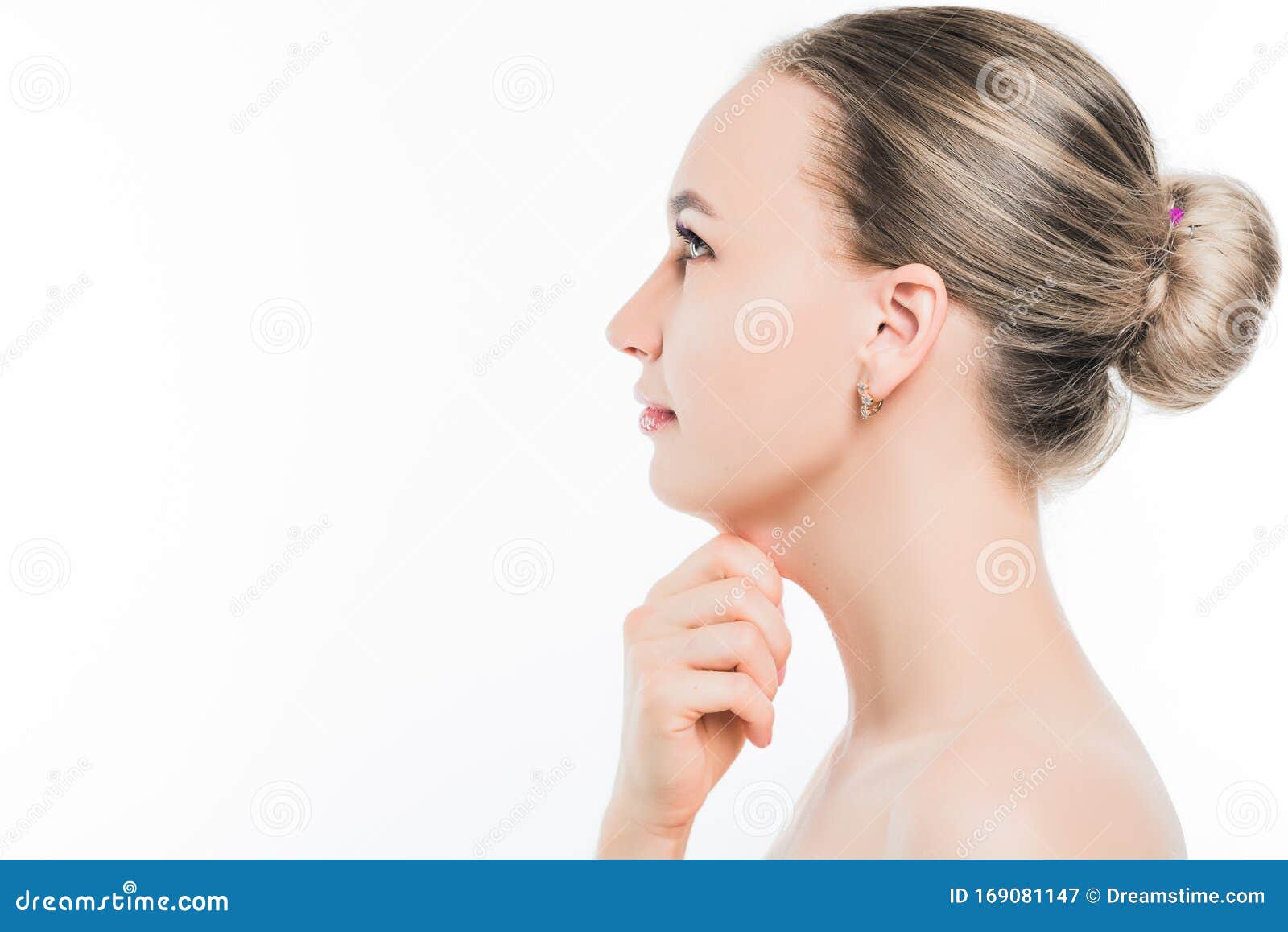 Portrait of a Young Slender Girl Pulling Her Second Chin with Her Hand ...