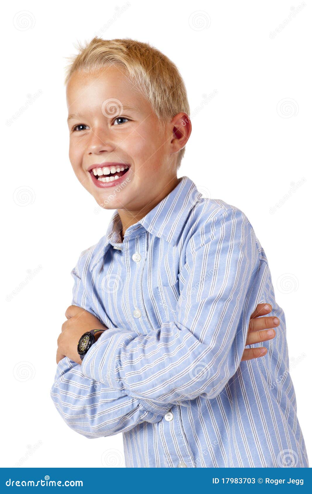Portrait of Young Smiling Boy with Crossed Arms Stock Image - Image of ...