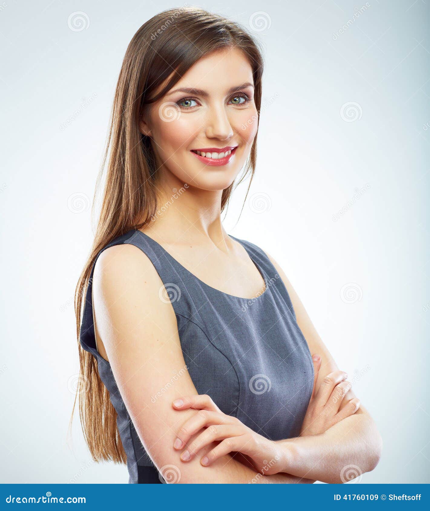 Portrait Of Young Smiling Business Woman White Background Isola Stock