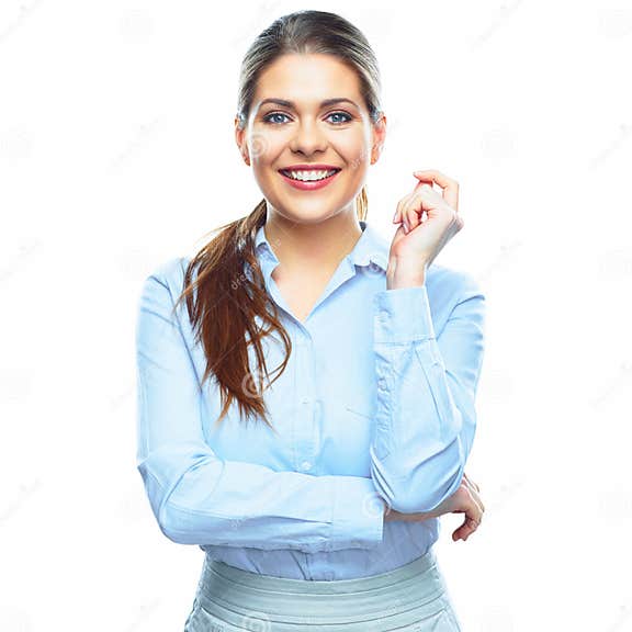Portrait Of Young Smiling Business Woman On White Background Stock