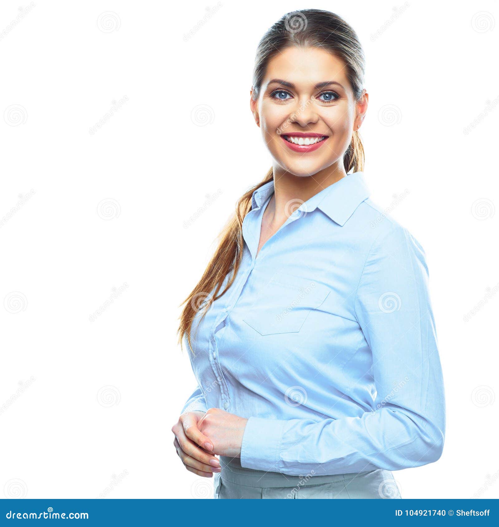 Portrait Of Young Smiling Business Woman On White Background Stock