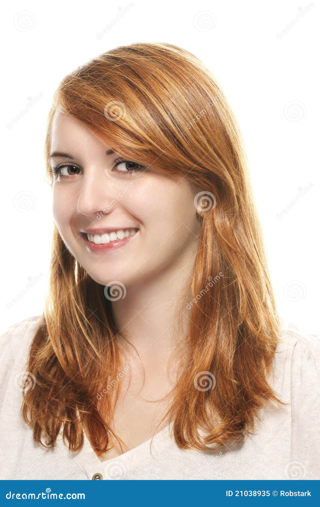 Portrait of a Young Smiling Redhead Woman Stock Image - Image of lips ...