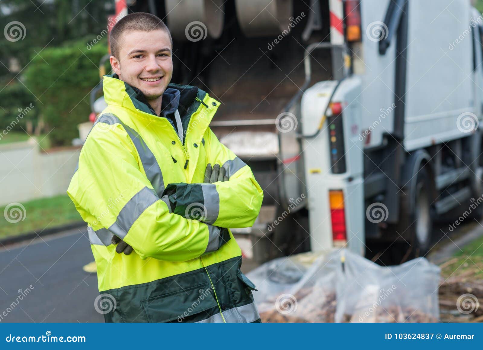 Portrait Young Smiling Refuse Collector Stock Image - Image of refuse ...