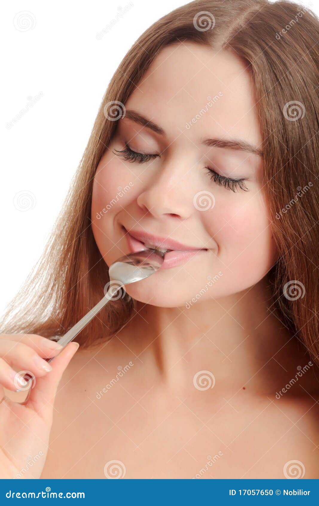 Portrait of Young Smiling Woman with Spoon Stock Photo - Image of happy ...