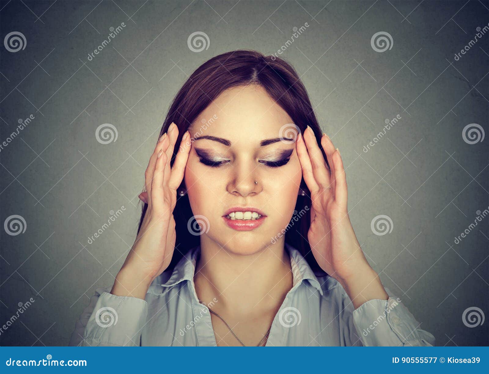 Portrait of a Young Stressed Woman with Headache Stock Image - Image of ...