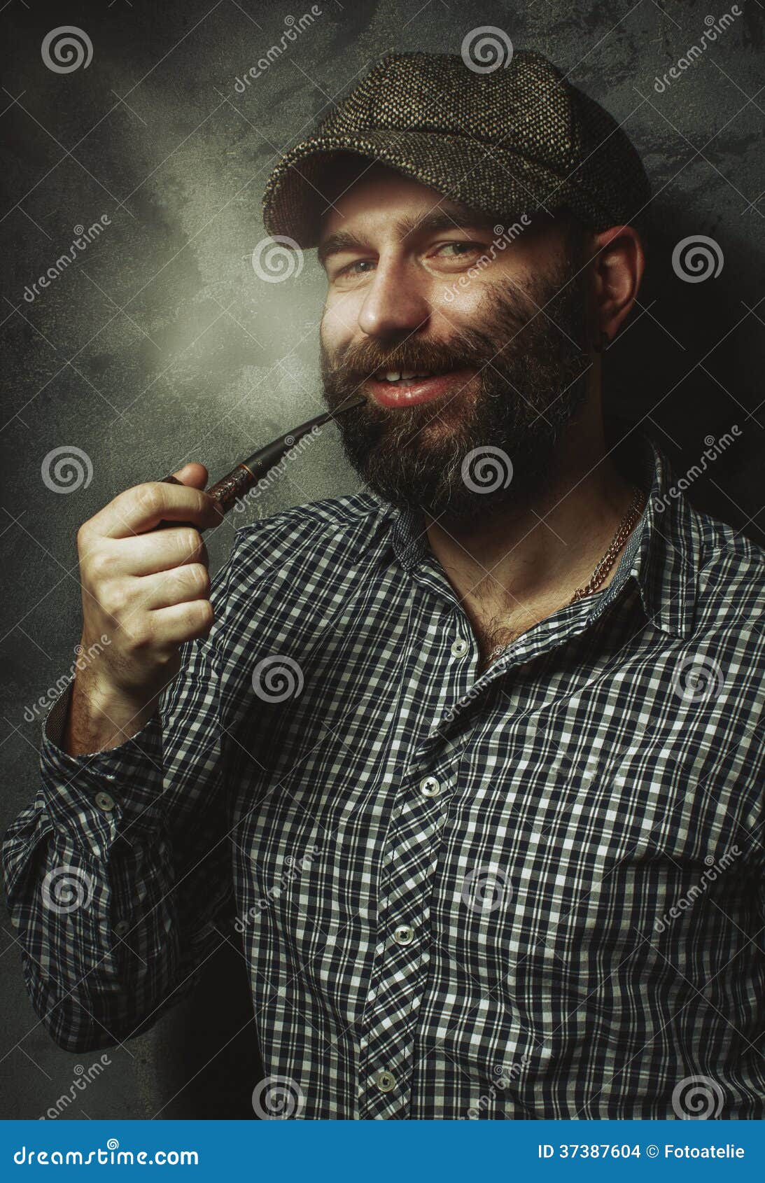 Portrait of Young Stylish Man with a Beard with a Pipe Stock Photo ...