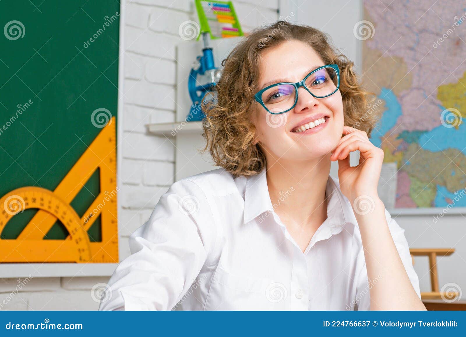 Portrait of Young Teacher or Student at Classroom in School. Stock ...