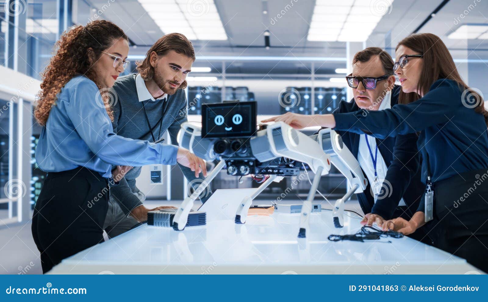 Portrait of a Young Team of Multicultural Engineers Use Computers ...