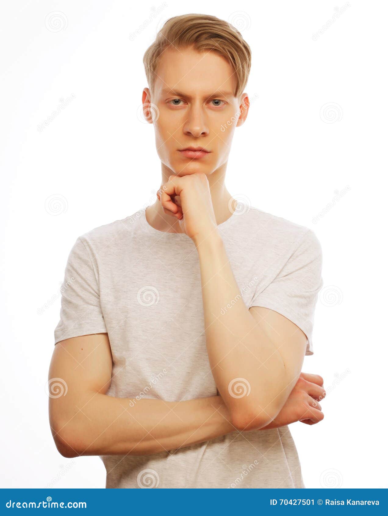 Portrait of the Young Thinking Man with Hand Near Face Stock Image ...