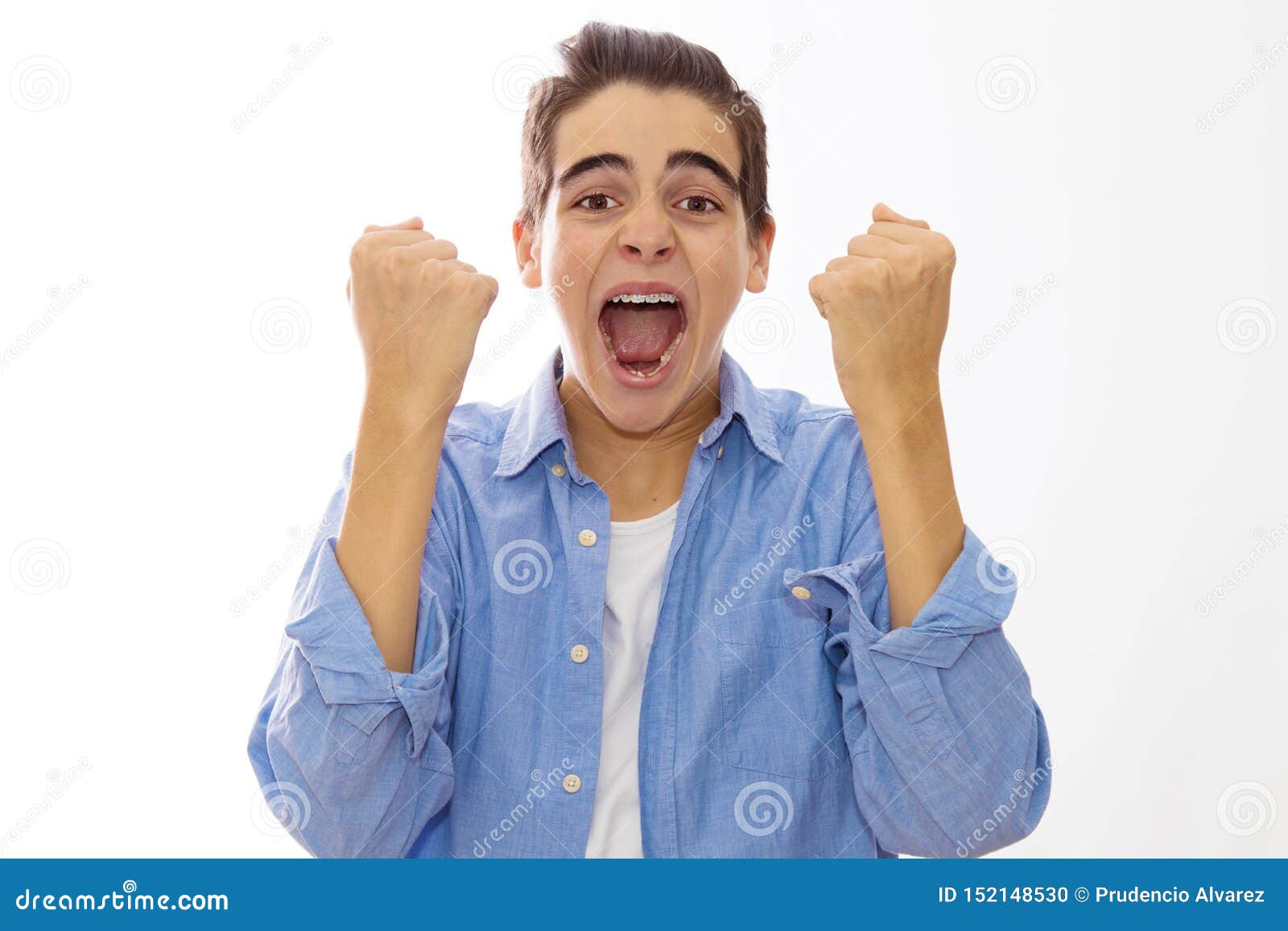 Portrait of Young Winner Euphoric Stock Photo - Image of advertising ...