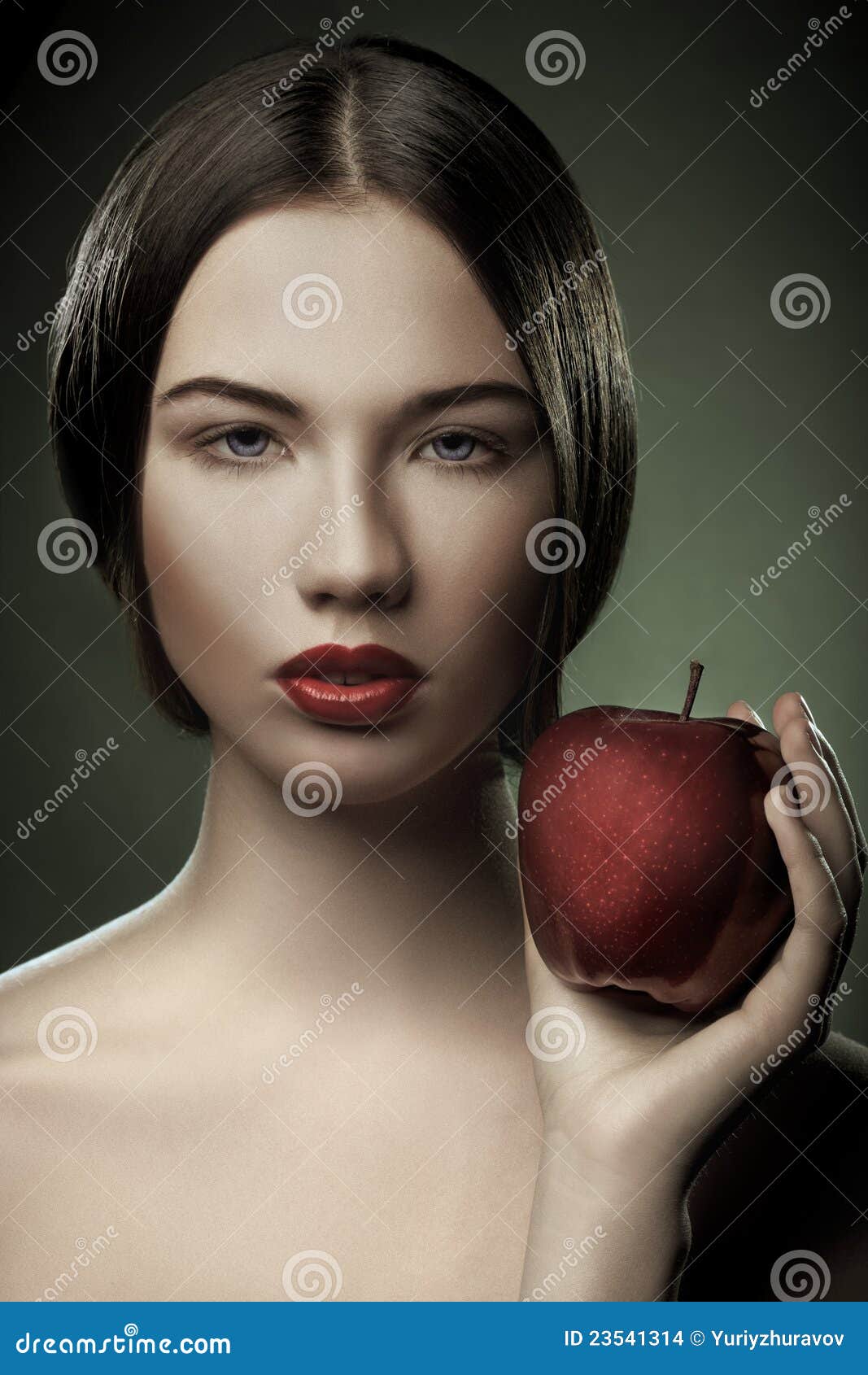 Portrait of Young Woman with Apple Stock Photo - Image of female, fruit ...
