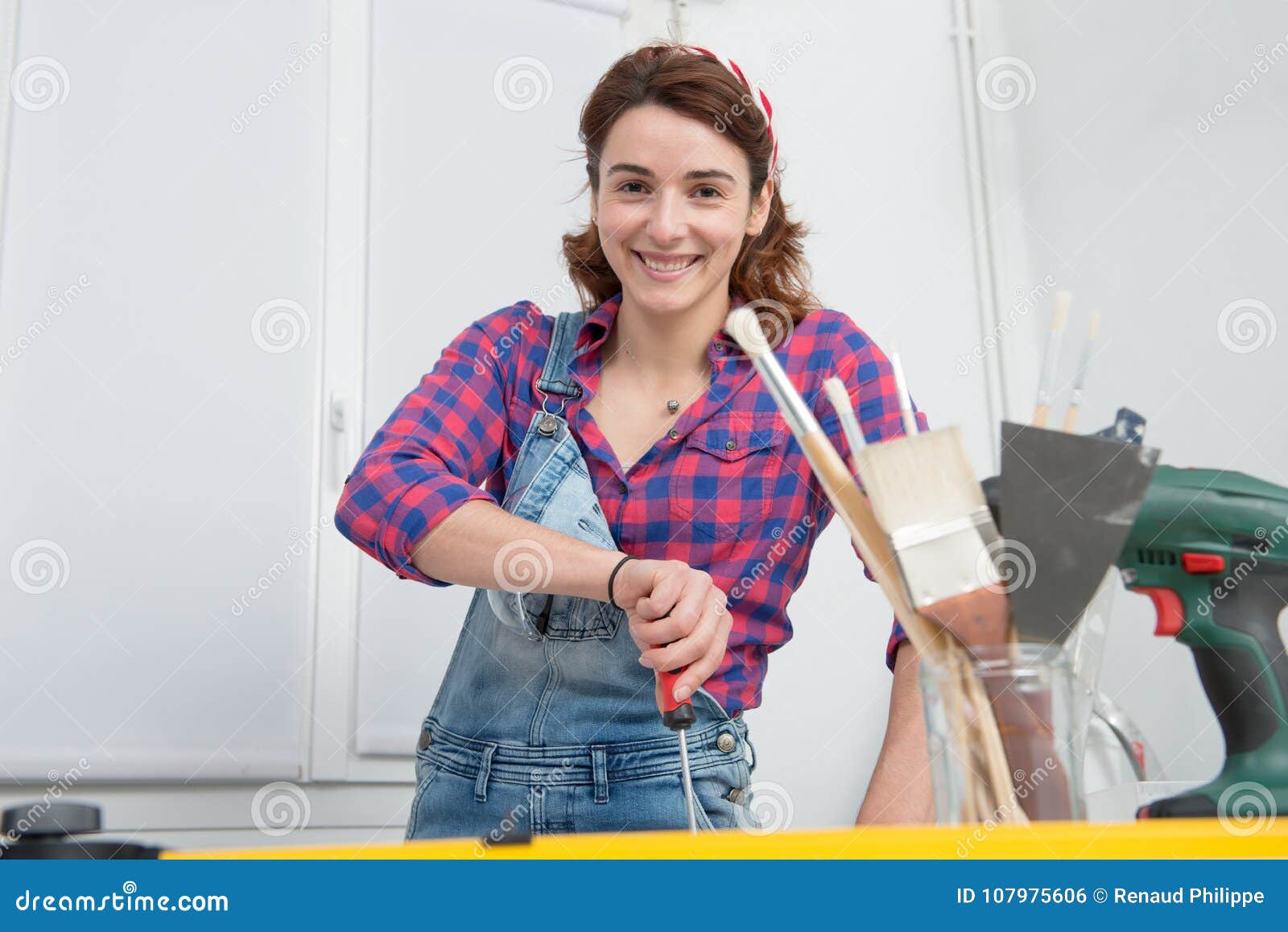 Portrait of Young Woman Apprentice Carpenter Stock Photo - Image of ...