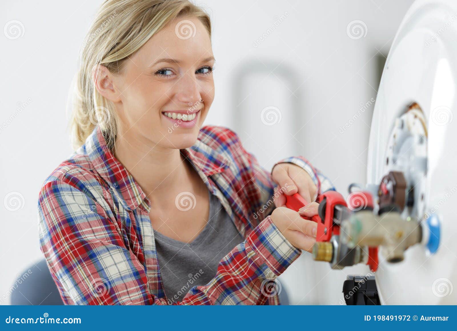 Portrait Young Woman Apprentice Plumber Stock Photo - Image of boiler ...