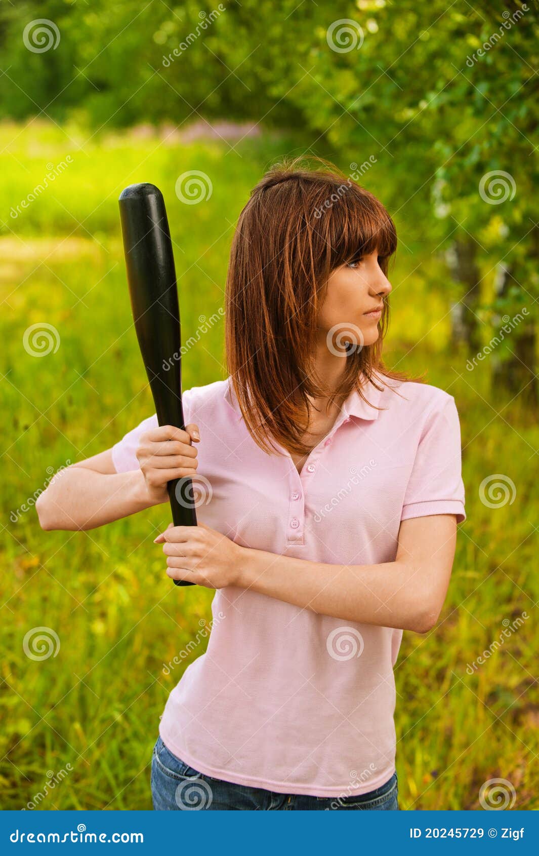 Portrait of Young Woman with Bat Stock Image - Image of guardian ...