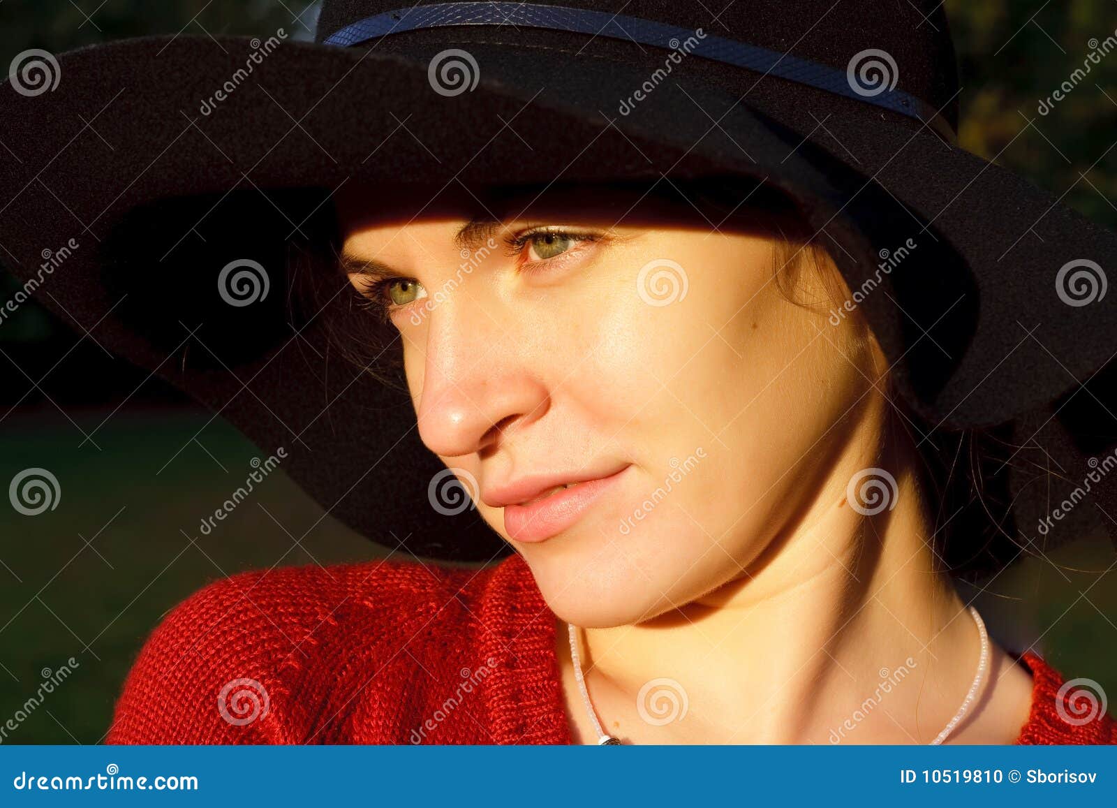 Portrait of Young Woman in Black Hat Stock Photo - Image of evening ...