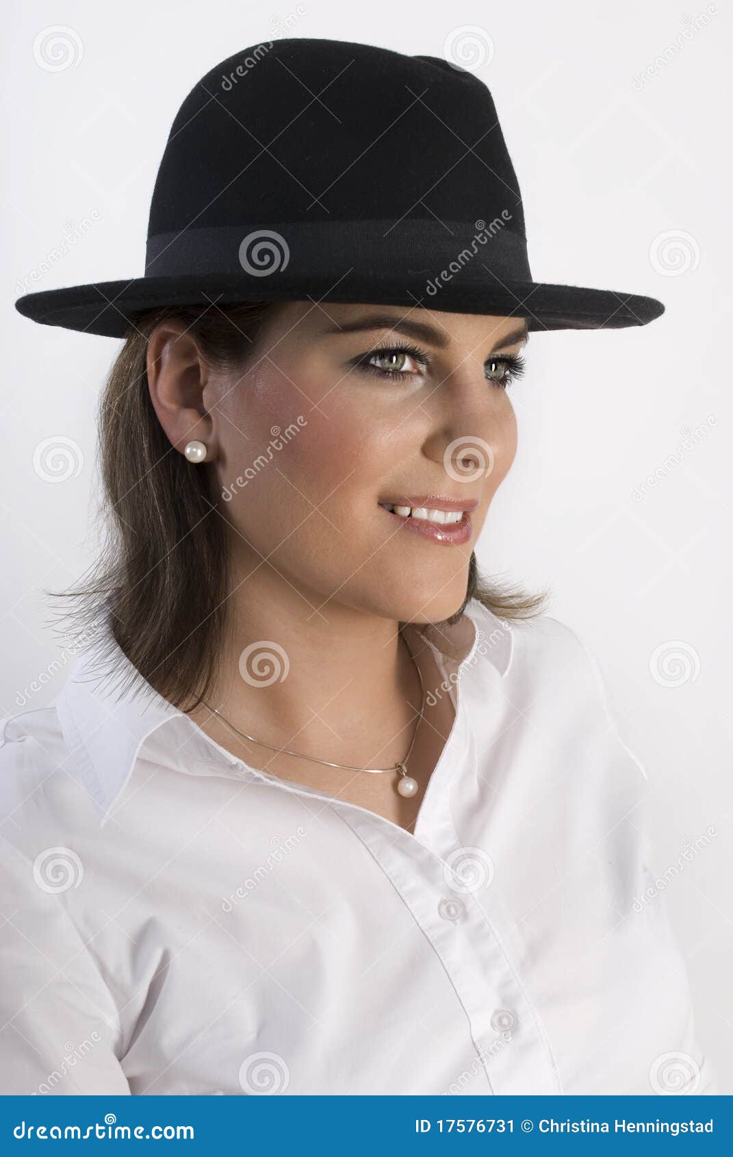 Portrait of Young Woman in Black Hat. Stock Image - Image of woman ...