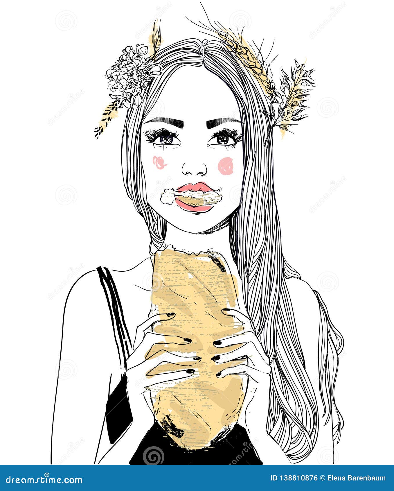 Portrait of Young Woman Portrait with Bread Stock Vector - Illustration ...