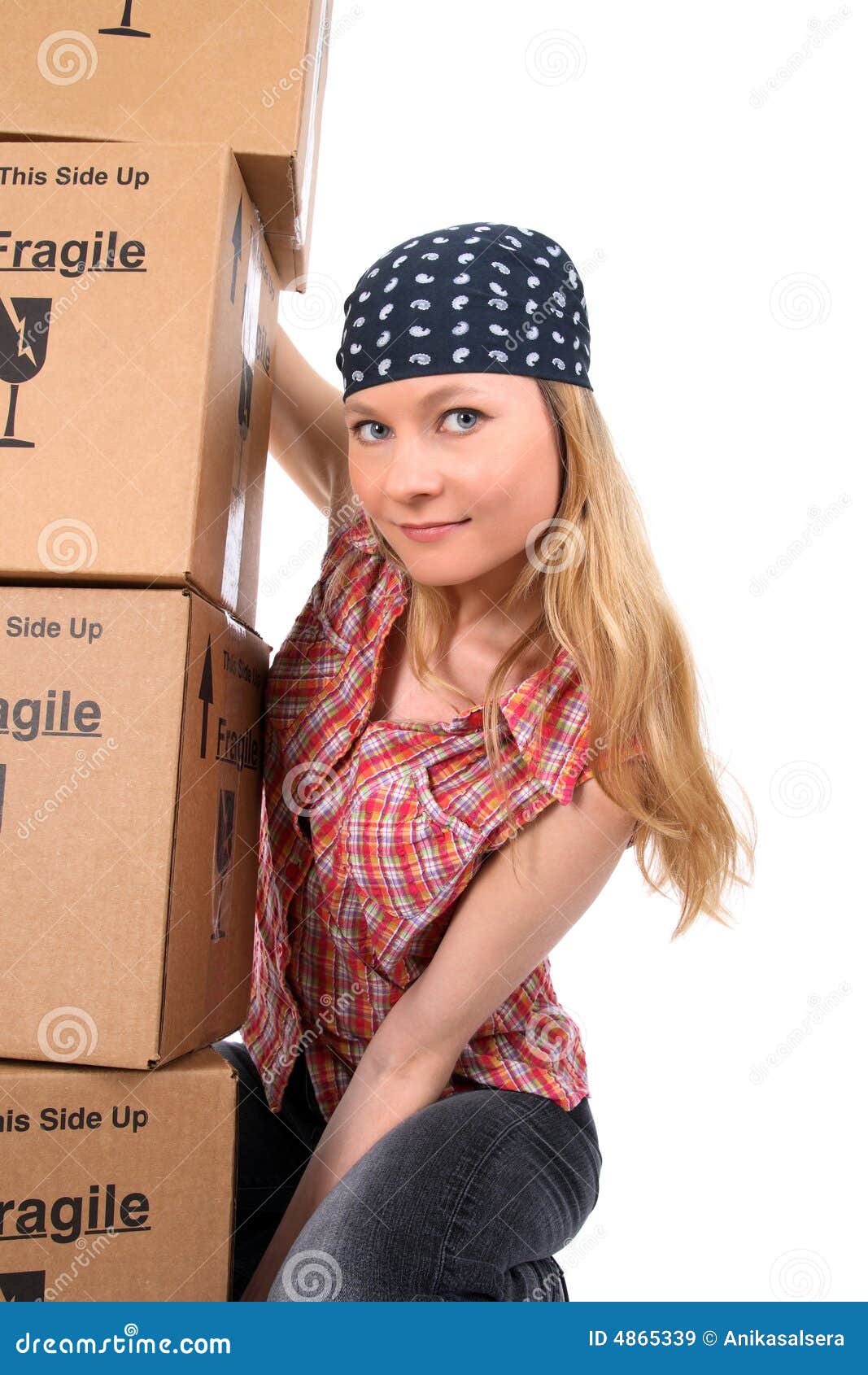 Portrait of a Young Woman with Cardboard Boxes Stock Image - Image of ...