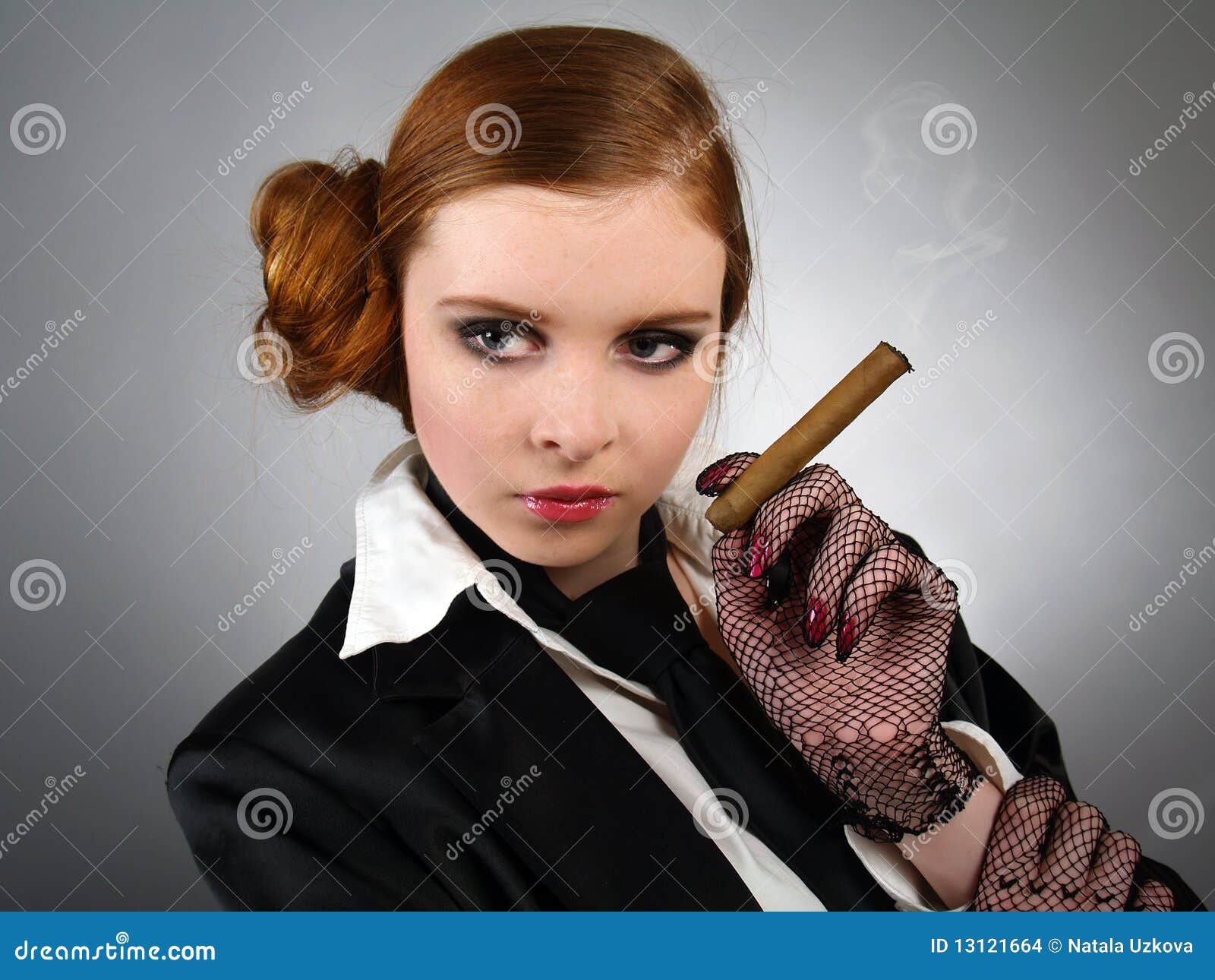 Portrait of the Young Woman with a Cigar Stock Photo - Image of ...