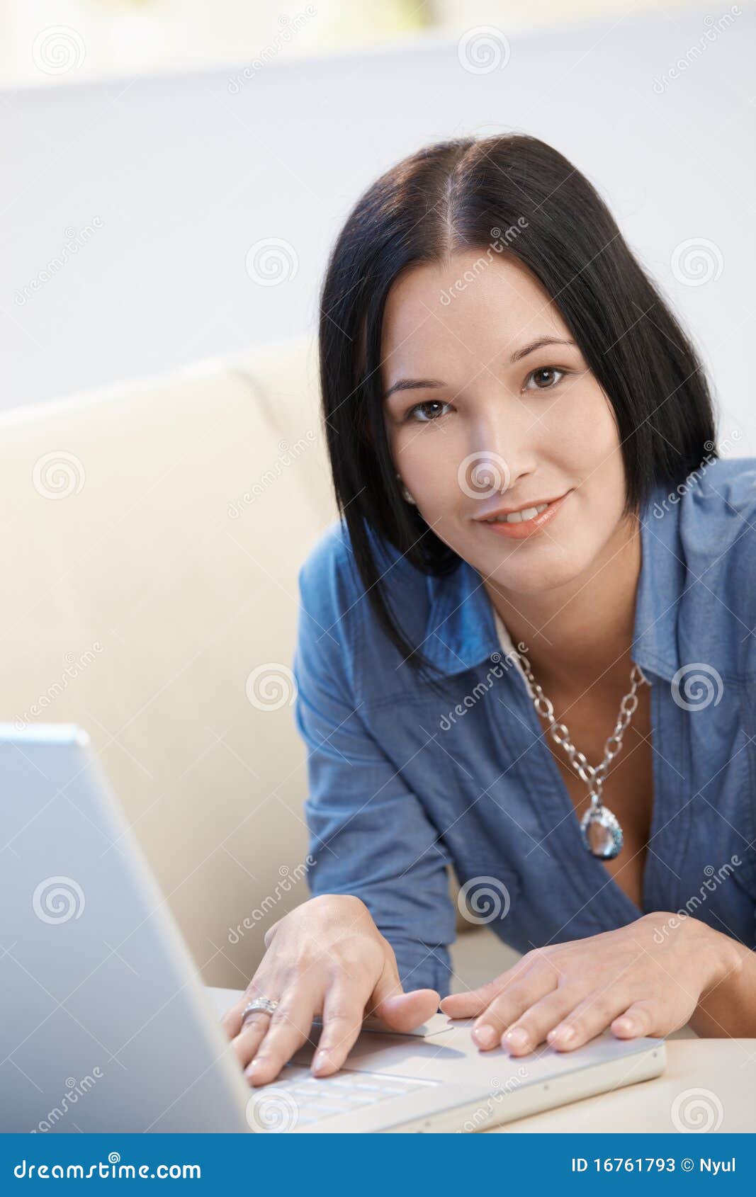 Portrait of Young Woman with Computer Stock Image - Image of attractive ...