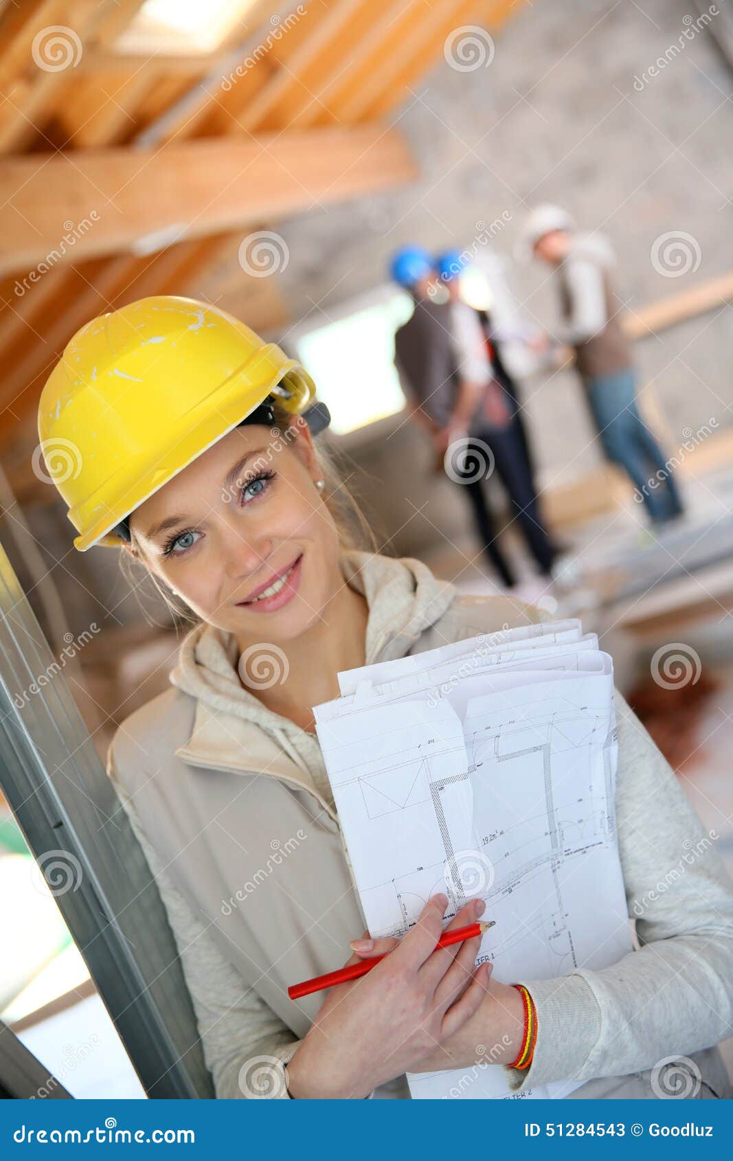 Portrait of Young Woman in Construction Training Stock Image - Image of ...