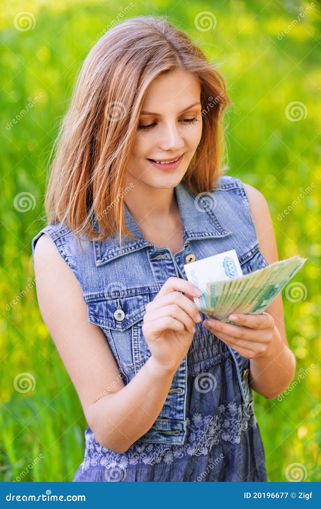 Portrait of Young Woman Counting Stock Image - Image of green, european ...
