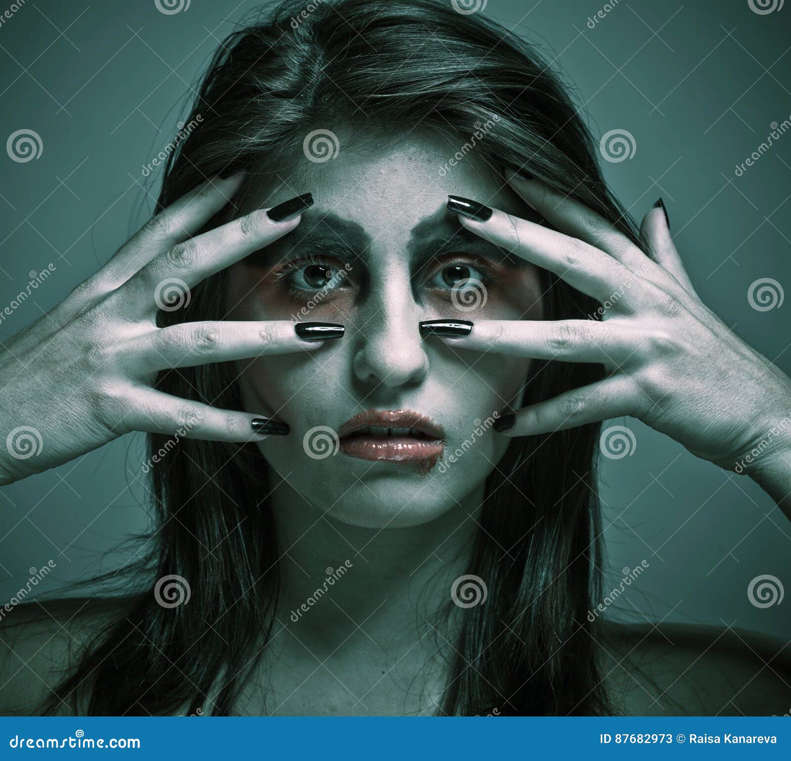 Portrait Young Woman in Depression.Creative Make-up Stock Image - Image ...