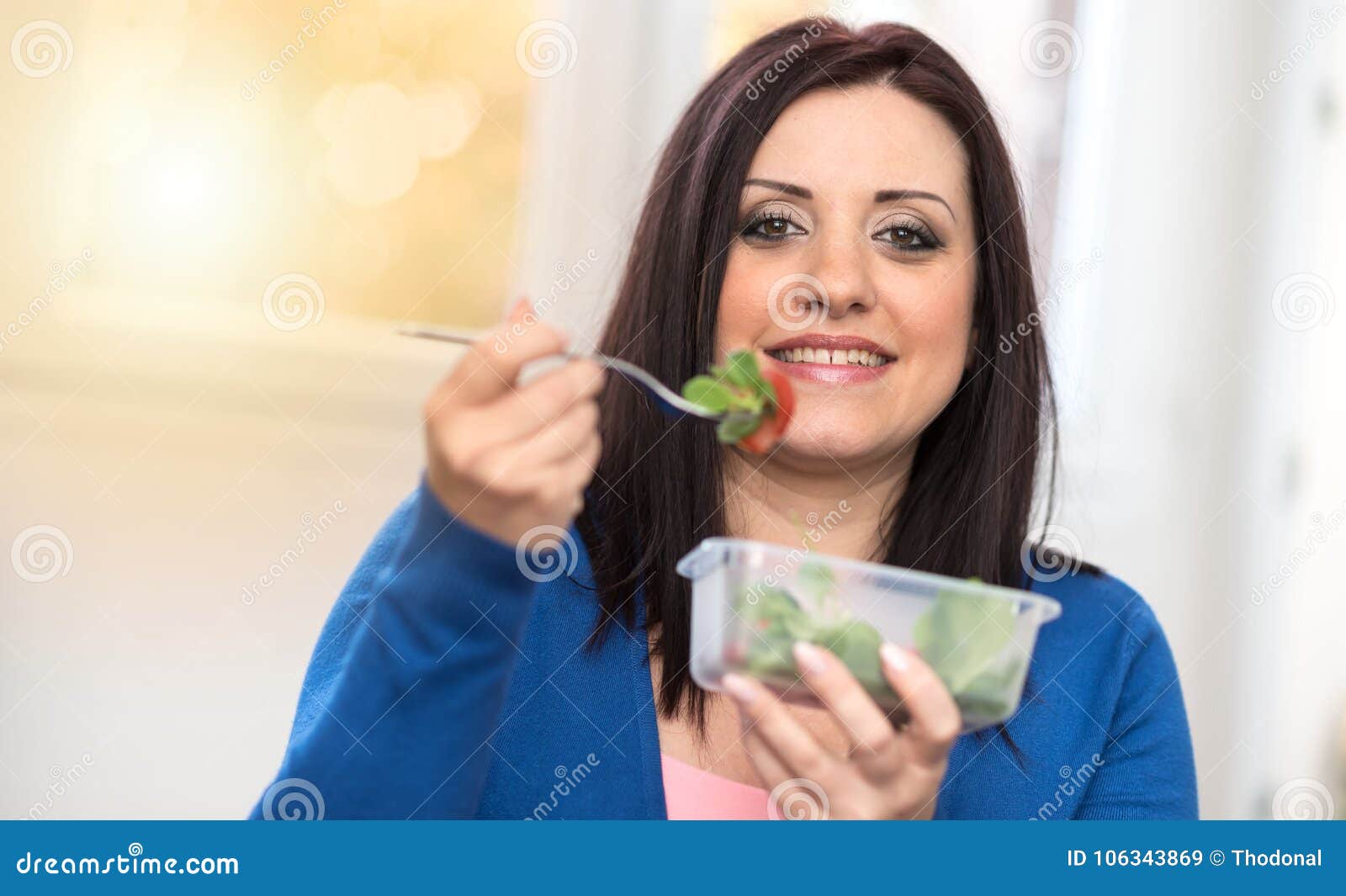 Portrait of Young Woman Eating Salad, Light Effect Stock Image - Image ... Portrait of Young Woman Eating Salad, Light Effect Stock Image - Image ...