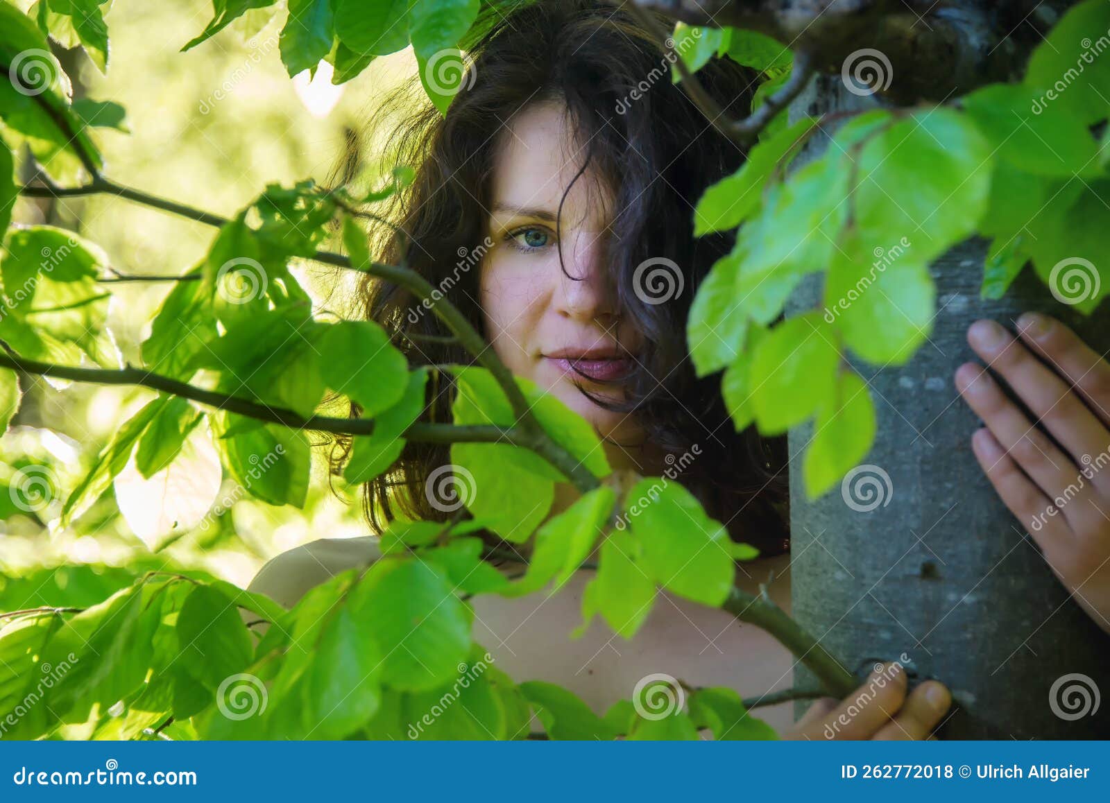 Portrait of a Young Woman Embracing a Tree Stock Photo - Image of earth ...